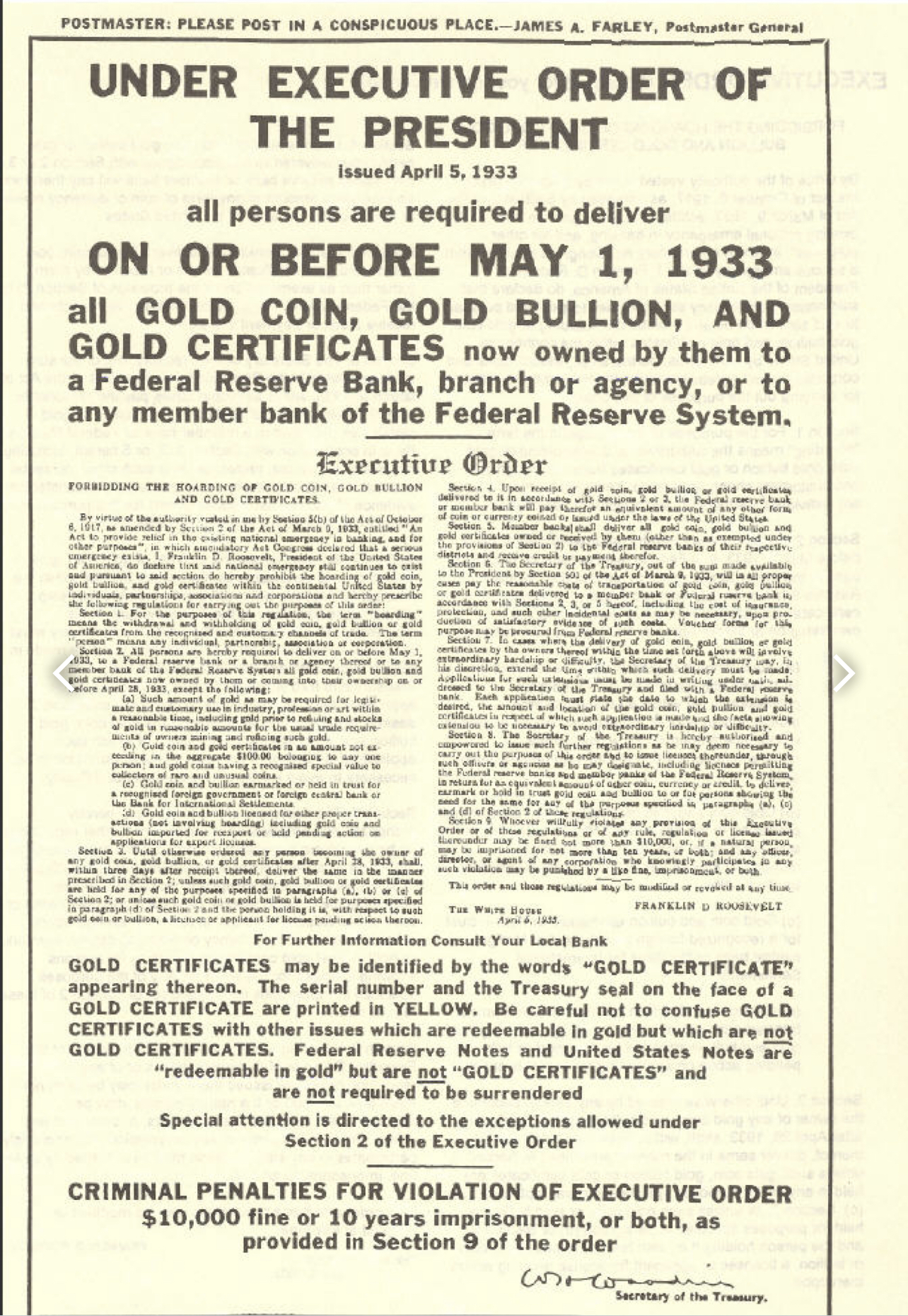 Executive Order 6102 – Happyrich Investor